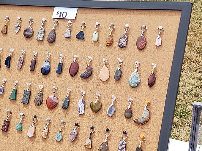 Nature's jewelry box spilled open. These stone pendants transform ordinary outfits into conversation starters about your excellent taste. 