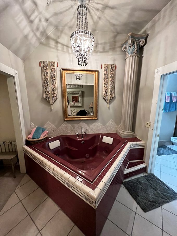 Even King Arthur never had it this good&mdash;a heart-shaped jacuzzi beneath a crystal chandelier proves medieval luxury has modern upgrades.