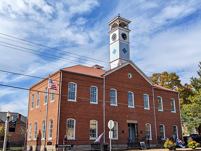 This isn't just any clock tower&mdash;it's Hermann keeping time the old-fashioned way. The Historic Hermann Museum stands proud, like the town's brick-and-mortar memory keeper.