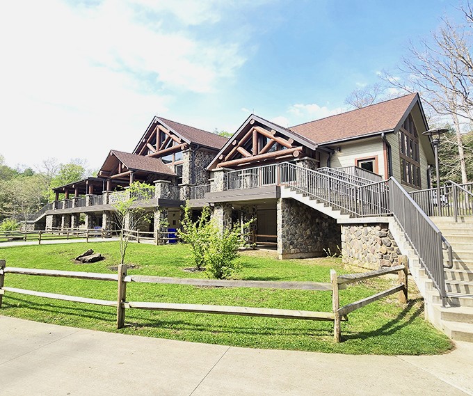 The visitor center blends rustic charm with modern amenities, like Paul Bunyan decided to hire an architect with actual taste.
