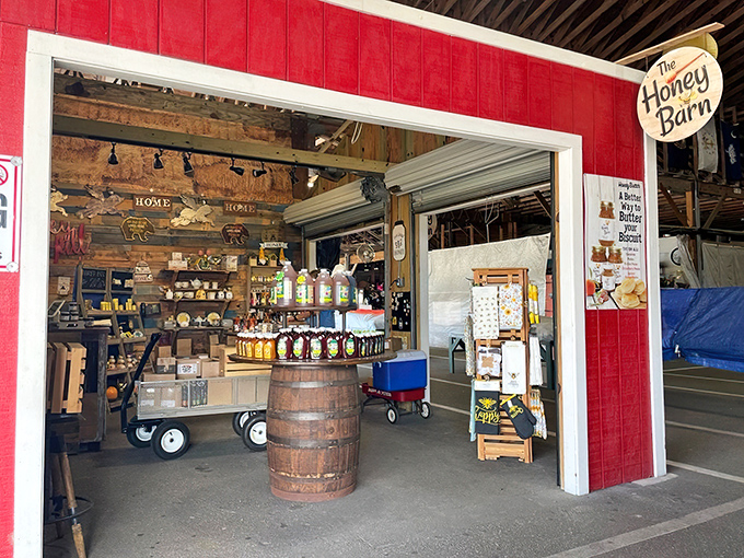 The Honey Barn stands as sweet evidence that specialty shops thrive here. That wooden barrel isn't just decor&mdash;it's a promise of authentic Florida goodness.