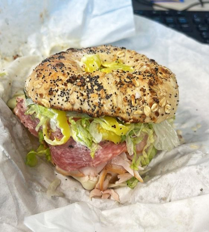This everything bagel doesn't just hold its fillings&mdash;it embraces them in a symphony of seeds, meat, and fresh veggies.