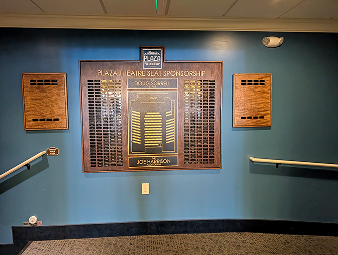 The seat sponsorship wall tells a story of community investment, proving this isn't just another theater&mdash;it's Miamisburg's collective living room for film appreciation.