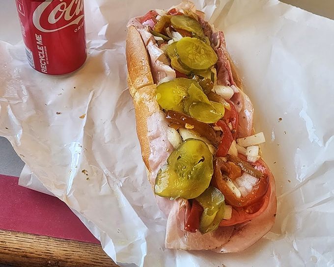 Layer upon layer of Italian cold cuts, fresh veggies, and those signature pickles&mdash;a sandwich architecture that would make Michelangelo weep with joy.