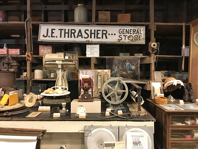 Inside the museum, J.E. Thrasher's General Store display reminds us of an era when shopping didn't involve clicking "add to cart" or fighting for parking.