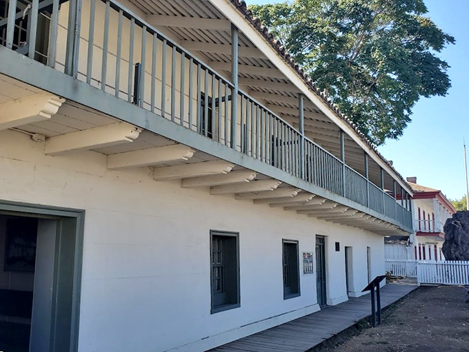 Two-story adobe construction demonstrates the craftsmanship that has weathered nearly two centuries of California seasons.