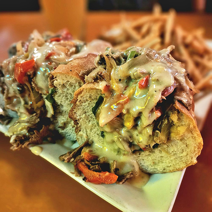This isn't your Philly cousin's cheesesteak. The lamb version comes loaded with veggies and melty cheese that'll make you forget all others.