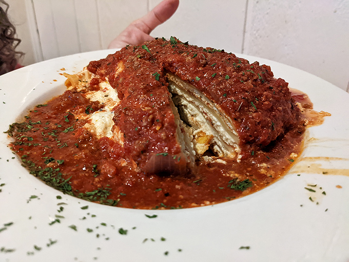 Lasagna that doesn't just sit on the plate&mdash;it commands it. That sauce isn't just red, it's a tomatoey declaration of Italian-American love.