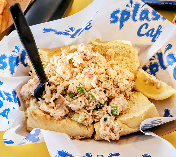 This isn't just seafood salad—it's ocean poetry on a bun, with chunks of seafood playing the starring role in this coastal drama.