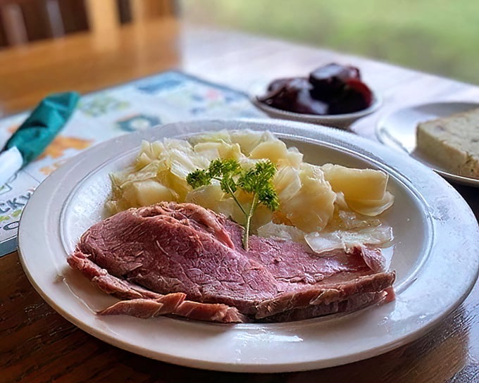 Behold the corned beef and cabbage&mdash;tender meat surrendering to the fork, alongside potatoes that have soaked up all the savory goodness.