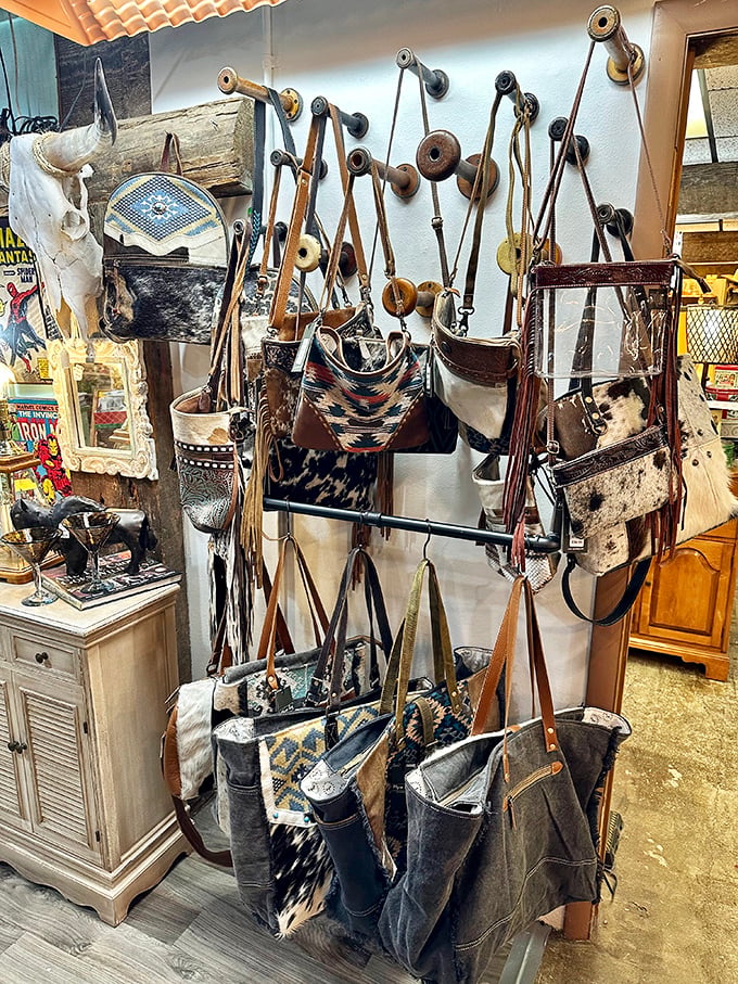 Cowhide meets craftsmanship in this display of western-inspired bags. Each one tells a different story&mdash;and holds your stuff too!