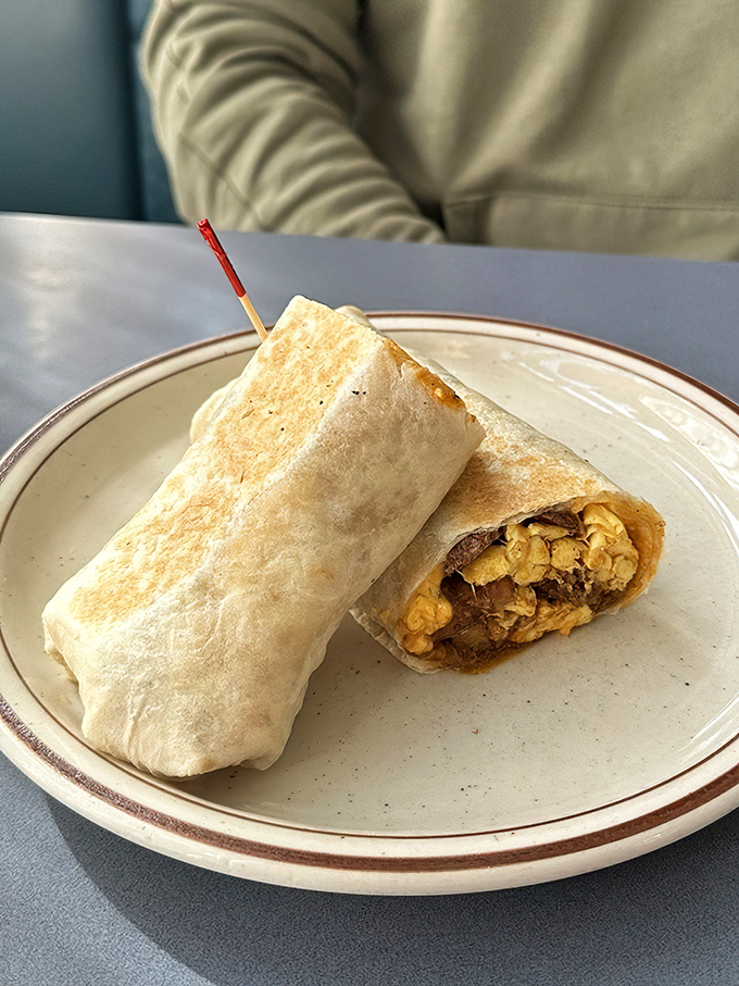 The breakfast burrito &ndash; nature's most perfect hand-held delivery system for morning sustenance, shown here caught in a moment of glorious cross-section.