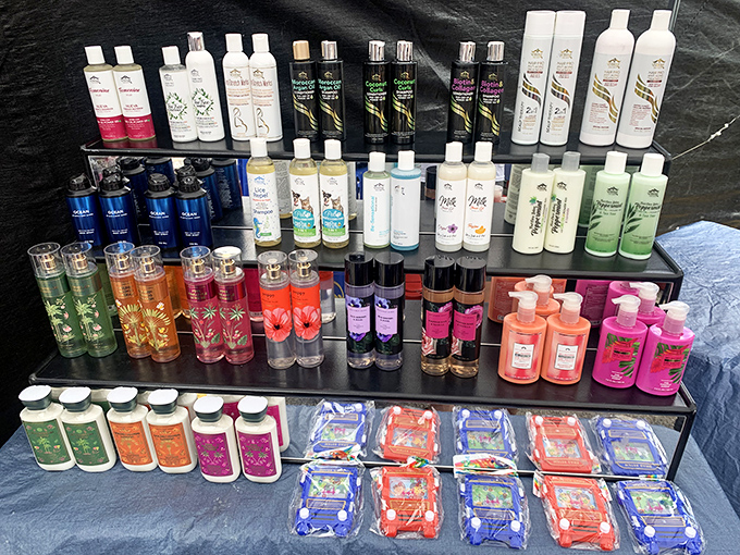 Personal care paradise! This meticulously organized display would make Marie Kondo weep with joy while offering enough lotions to moisturize through seven Ohio winters.