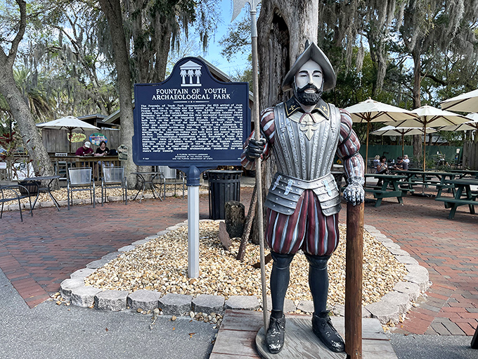At the Fountain of Youth, a conquistador statue stands eternal guard over waters that sadly won't keep your knees from creaking&mdash;but the history is genuine.