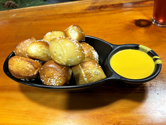 Pretzel bites with cheese dip: the Wisconsin equivalent of caviar and champagne. Golden, salty perfection waiting for its warm cheese bath.