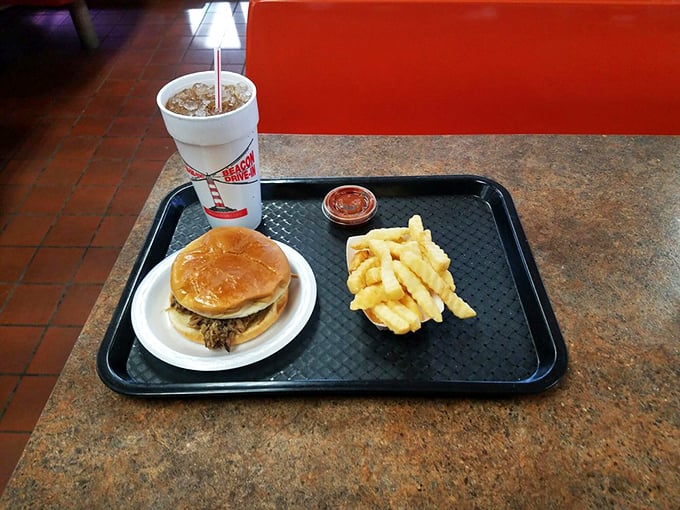 The classic tray setup&mdash;burger, fries, and that signature Beacon cup&mdash;is the South Carolina equivalent of a royal feast for the common folk.