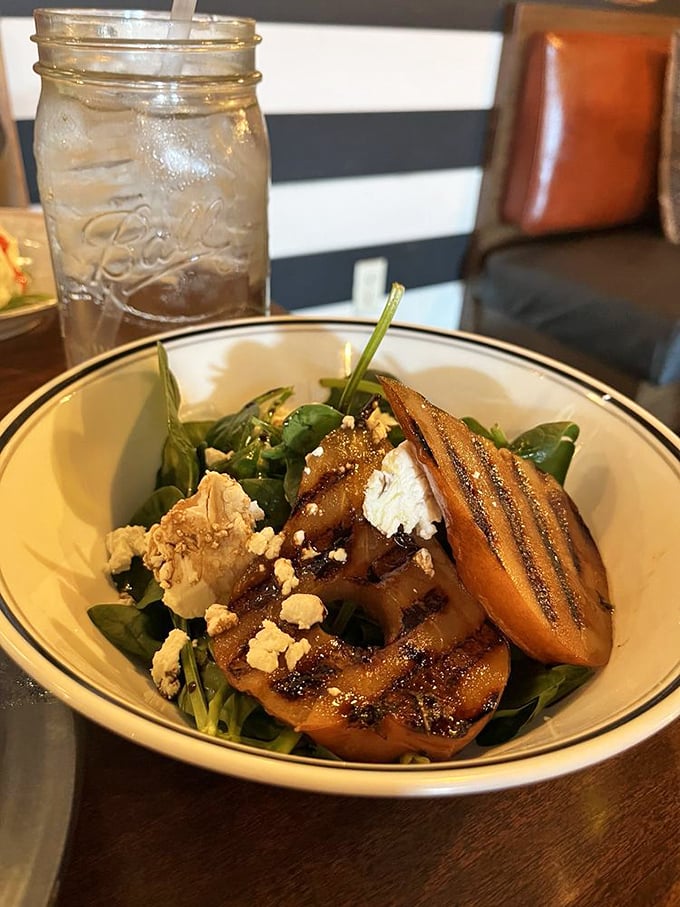 Not just another salad&mdash;grilled fruit, fresh greens, and crumbled cheese create a symphony of flavors. Even confirmed carnivores might be tempted to cross over.