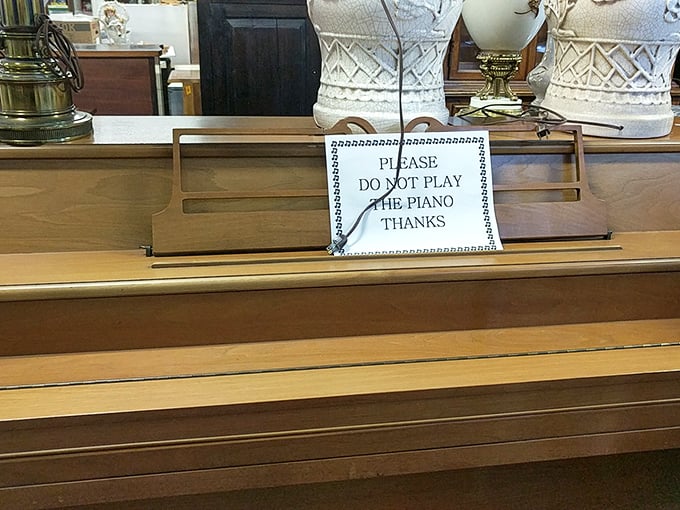 "Please do not play the piano" &ndash; the sign that's launched a thousand whispered renditions of "Heart and Soul" in thrift stores everywhere.