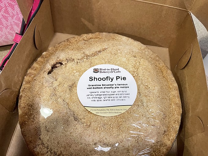 The legendary shoofly pie in its natural habitat. This molasses masterpiece comes boxed and ready to transform your kitchen table into an Amish country experience.