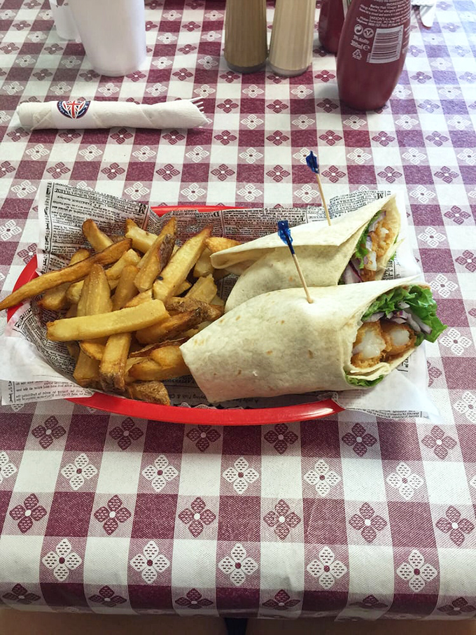 Who knew a wrap could transport you across the Atlantic? Fresh greens and perfectly fried shrimp nestled in a soft tortilla&mdash;Britain meets Florida in perfect harmony.