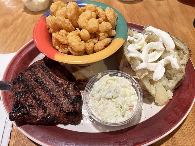 Surf meets turf in perfect harmony, like Sinatra and Bennett sharing a stage. That steak looks ready for its close-up!