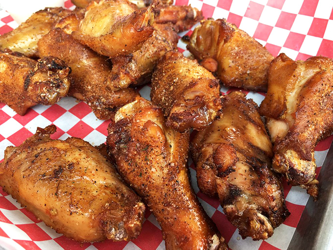Wings that have clearly been introduced to smoke and spice and decided to start a beautiful relationship. Crispy skin, tender meat&mdash;barbecue perfection.