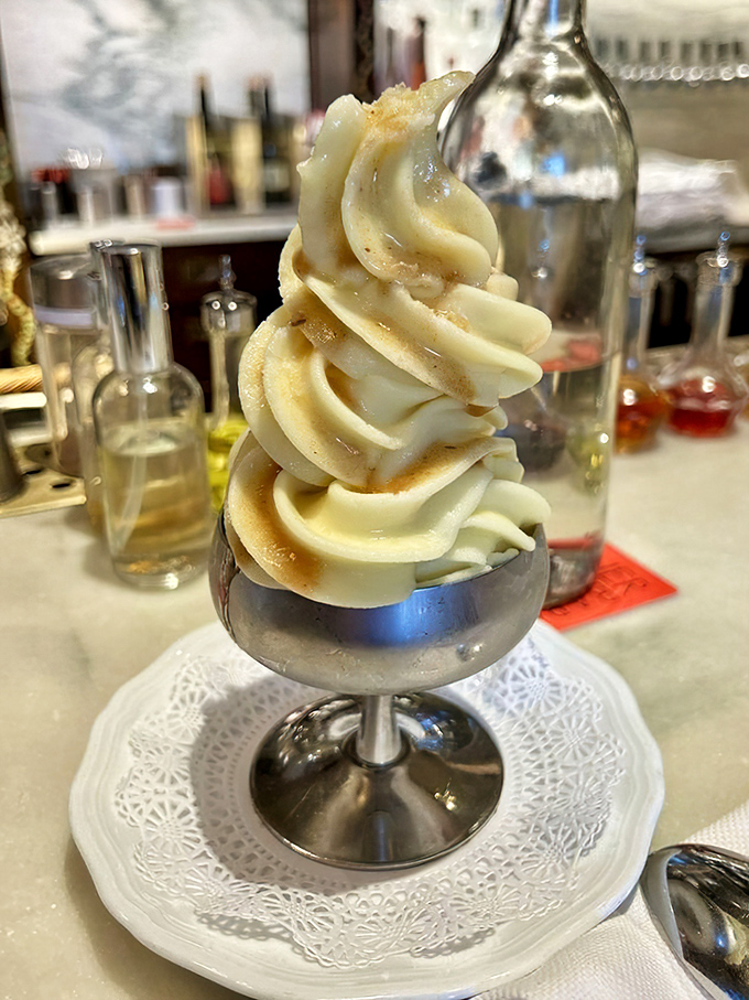 Dessert simplicity that would make Marie Antoinette say, "Forget cake!" Soft-serve swirled to architectural heights&mdash;the Guggenheim of frozen treats.