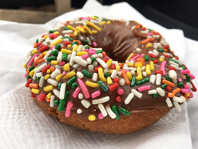 Sprinkles aren't just for kids. This chocolate-dipped beauty with rainbow jimmies is what adult joy looks like.