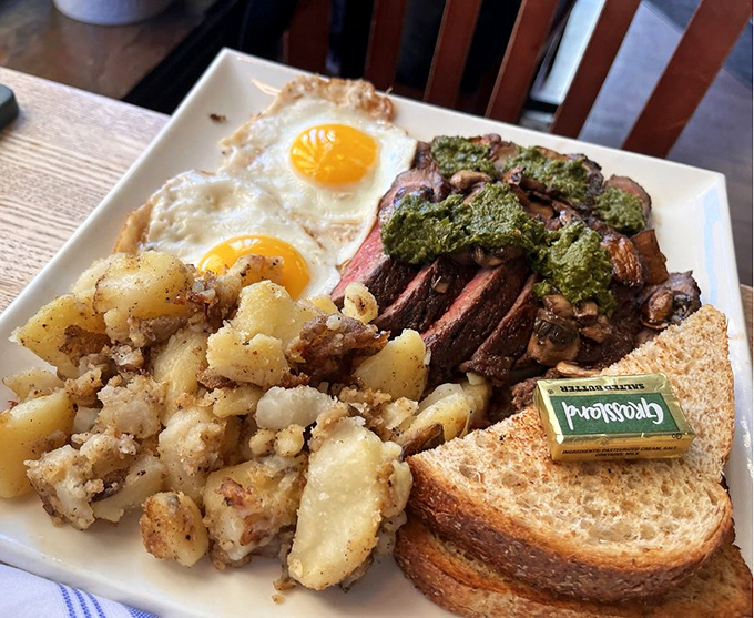 Steak and eggs: the breakfast power couple that never disappoints. That chimichurri adds the plot twist this relationship needed.
