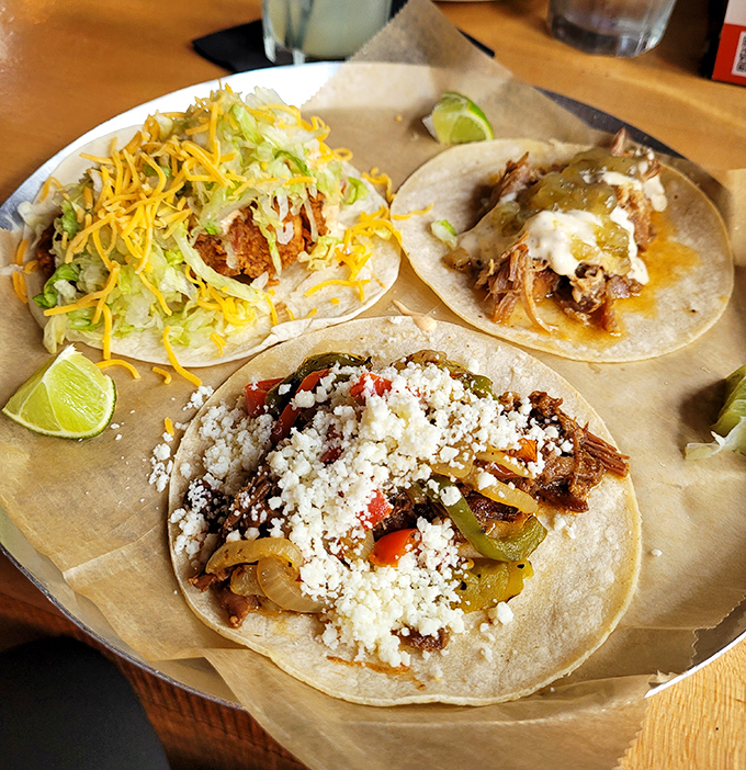 Taco Tuesday has nothing on these handcrafted beauties. Three distinct personalities sharing one plate, like the world's most delicious family reunion.