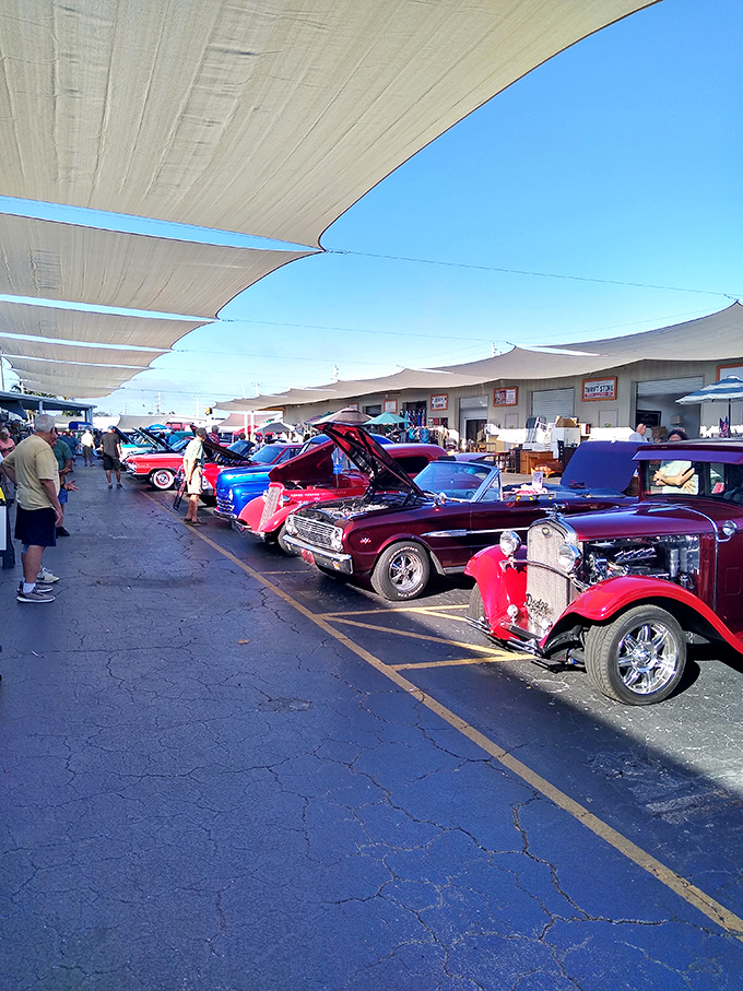 Classic cars line up like candy-colored time machines, proving that B&A isn't just a flea market&mdash;it's occasionally a museum on wheels. 