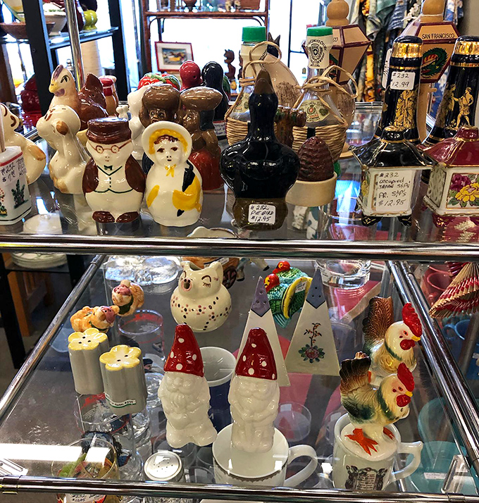 Ceramic characters with more personality than some reality TV stars. That gnome salt shaker has definitely seen things.