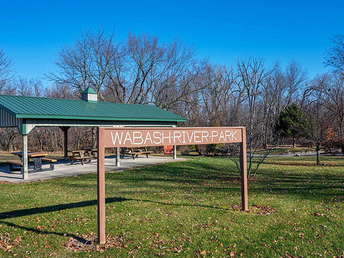Wabash River Park offers a peaceful retreat where picnic tables wait patiently for your fried chicken and potato salad. The river's been here longer than any of us.