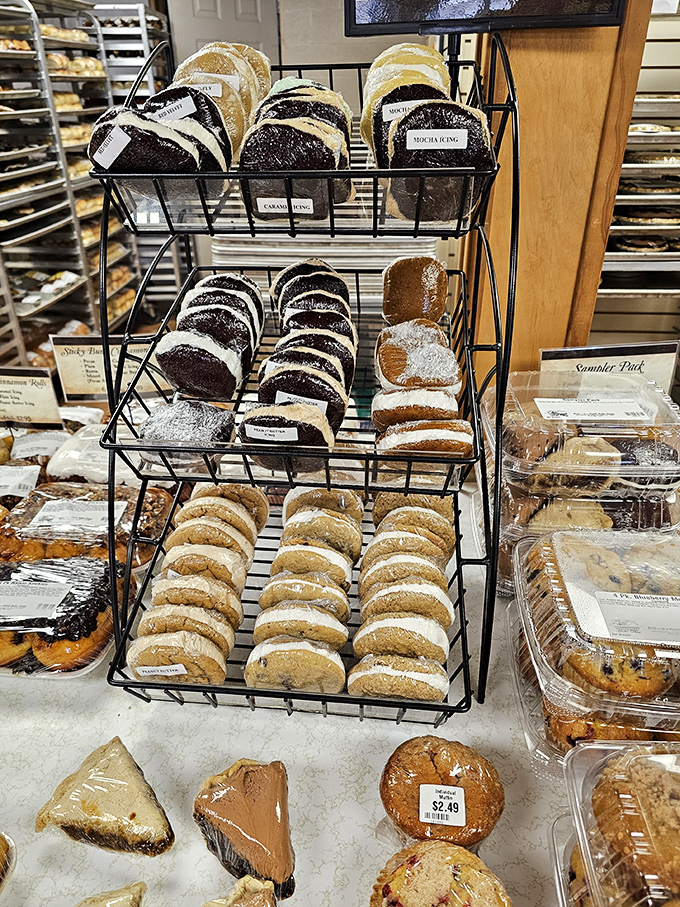 Whoopie pies stacked like delicious hockey pucks of joy. These cream-filled wonders are what cookie sandwiches aspire to be when they grow up.