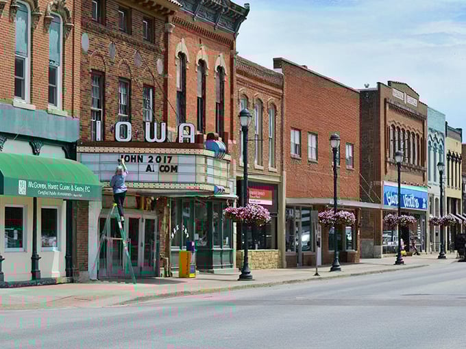 The Iowa Theater marquee still lights up the town square, a beacon of entertainment that's outlasted streaming services and smartphone distractions.
