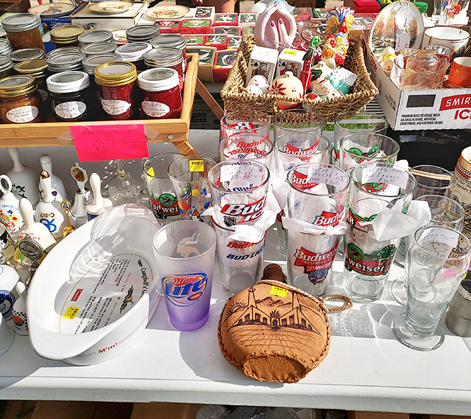 Nostalgia by the glassful! From vintage beer collectibles to handcrafted preserves, this table offers a taste of Minnesota's past in every jar and tumbler.
