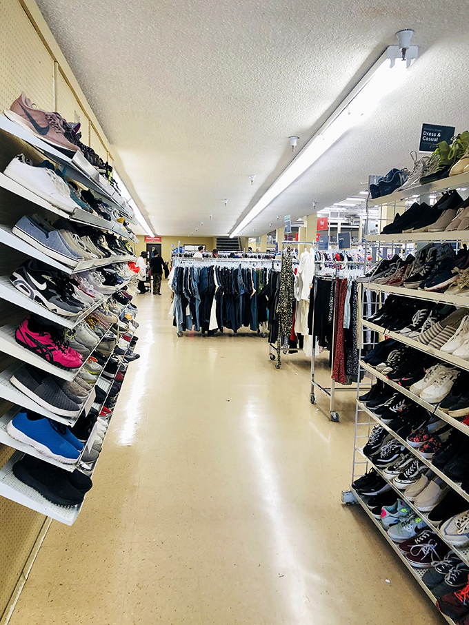 The shoe aisle: where footwear gets its second chance at greatness. Like a retirement community for sneakers that aren't ready to quit.