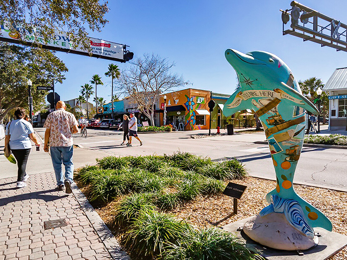 Downtown Dunedin's colorful storefronts and dolphin sculptures create that perfect Florida vibe&mdash;casual coastal charm without a hint of pretension.
