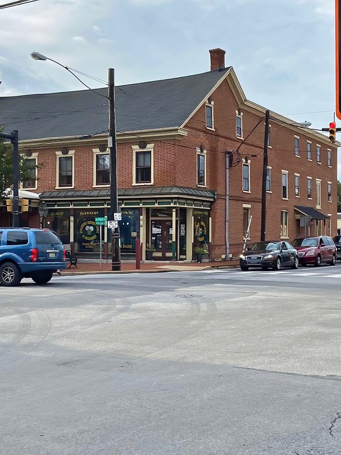 Corner buildings in Strasburg don't just occupy space&mdash;they command it, with their brick facades and green awnings practically begging to be featured in a Hallmark holiday movie.