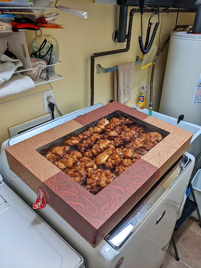 Behold the apple fritter motherlode! This tray of caramelized, apple-studded goodness is about to make someone's day exponentially better.