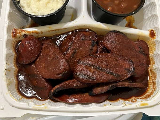 Beef links with that perfect snap and glisten. Each bite delivers a smoky-spicy promise that makes you wonder why you'd eat anything else.