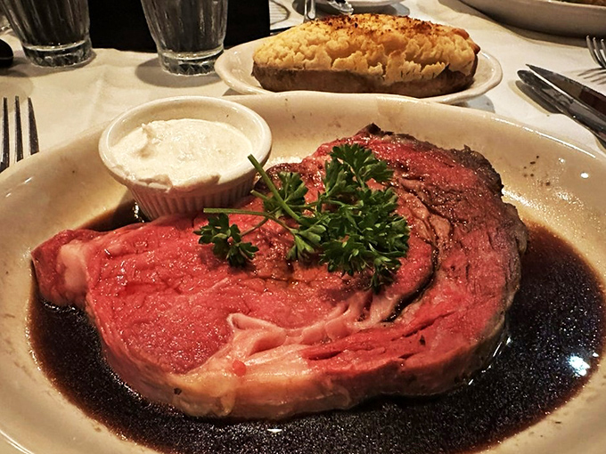 Prime rib thick enough to use as a doorstop, tender enough to cut with harsh words.