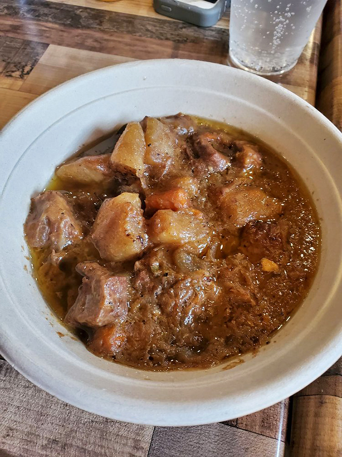 Irish stew that doesn't just warm your stomach but hugs your soul&mdash;chunks of tender beef swimming in a broth worth bottling.