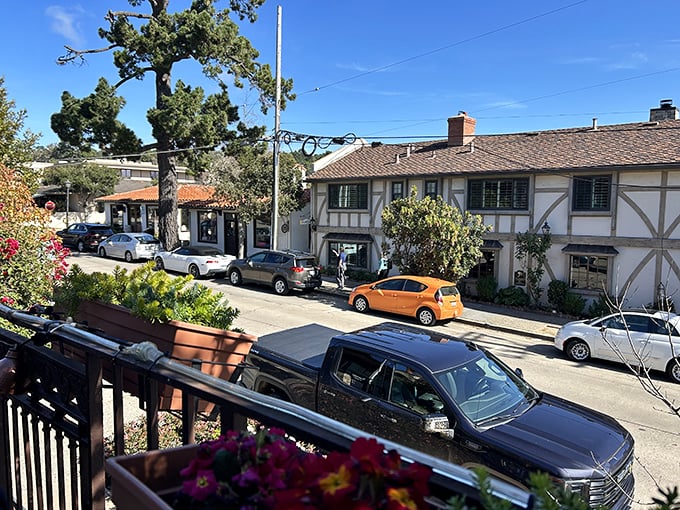Residential streets wind through neighborhoods where every house tells its own whimsical story.