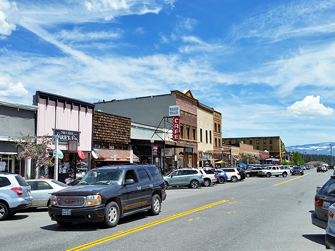 Commercial Row's historic facades house everything from gourmet coffee to outdoor gear—the architectural equivalent of a mullet: business in front, party options inside.