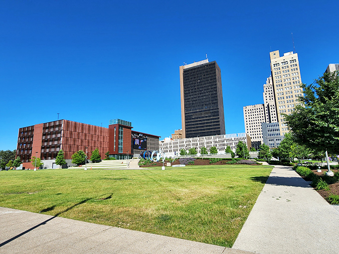 Downtown Toledo's mix of architectural styles creates a skyline with character and history. Green spaces interspersed between buildings offer urban oases for residents and visitors alike.