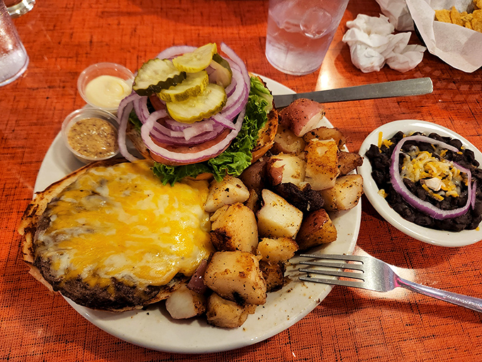 A burger that makes you wonder why some people only eat breakfast here&mdash;this plate has enough substance to fuel an entire afternoon of weird Austin adventures.