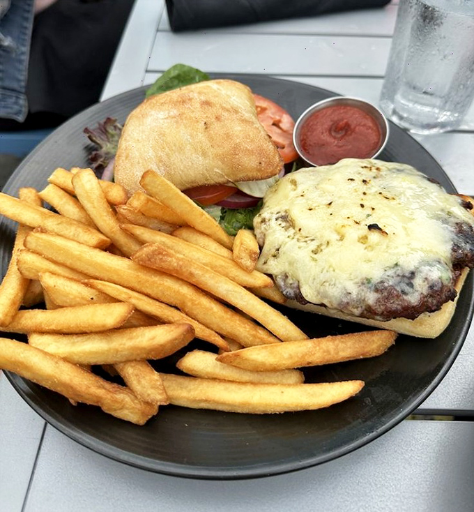 Even the burger gets the ocean treatment here. When your seafood-averse friend finally admits they made a terrible ordering mistake.