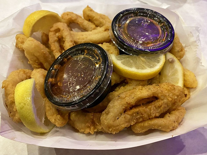 Crispy calamari: the gateway appetizer that converts the seafood-hesitant into full-fledged maritime enthusiasts one golden ring at a time.