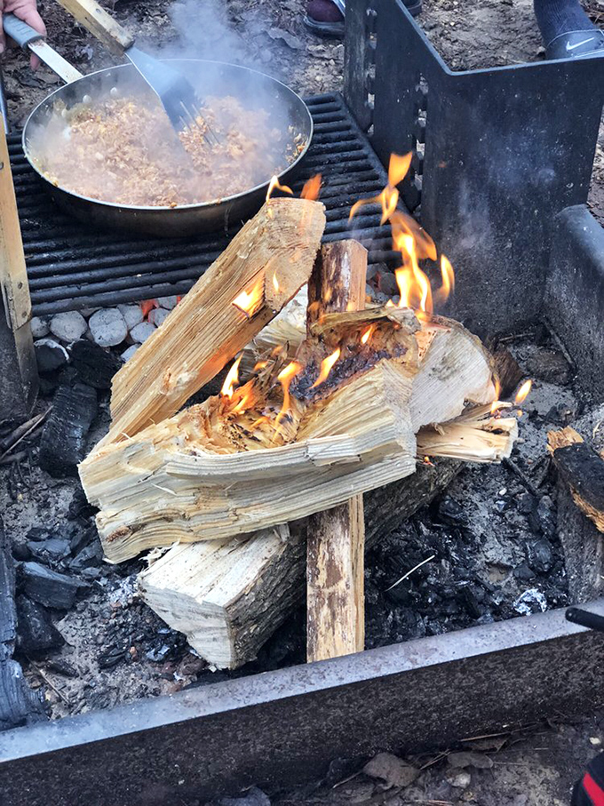 Campfire cooking: where everything tastes better and nobody mentions the ash. Primal satisfaction that no five-star restaurant can match.